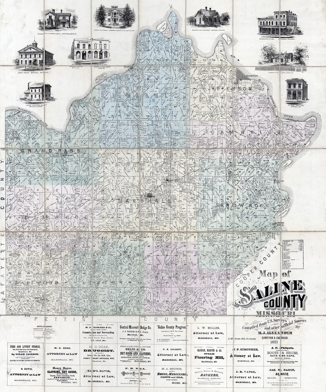 1871 Map of Saline County Missouri - Etsy