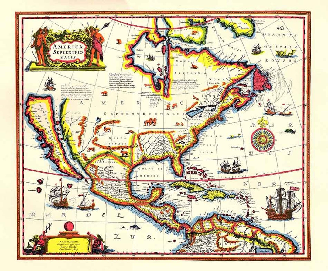1629 Map of America Mexico Northern South America Caribbean Islands - Etsy