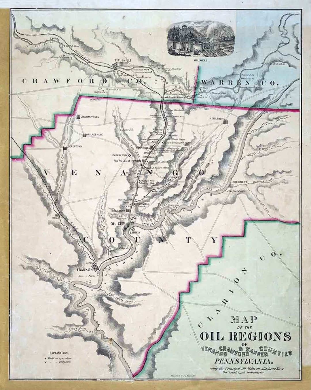 1860 Map of the Oil Regions of Venango Crawford & Warren County ...