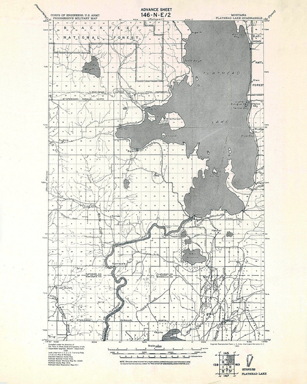 1920 Topo Map of Flathead Lake Montana Quadrangle - Etsy