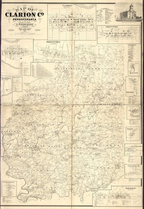1865 Map of Clarion County PA Oil Wells Genealogy | Etsy