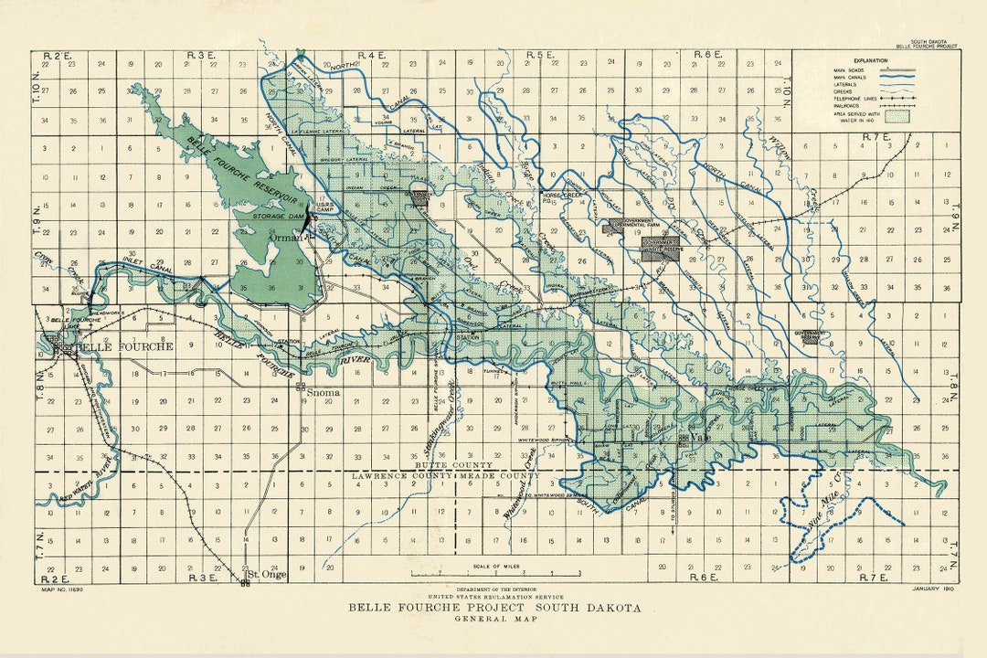 1910 Map of Belle Fourche Lake South Dakota - Etsy