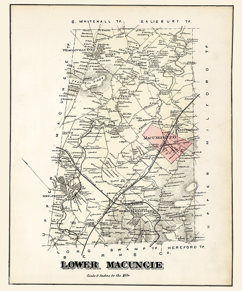 Wall Hangings 1876 Map of Lower Macungie Township Lehigh County ...