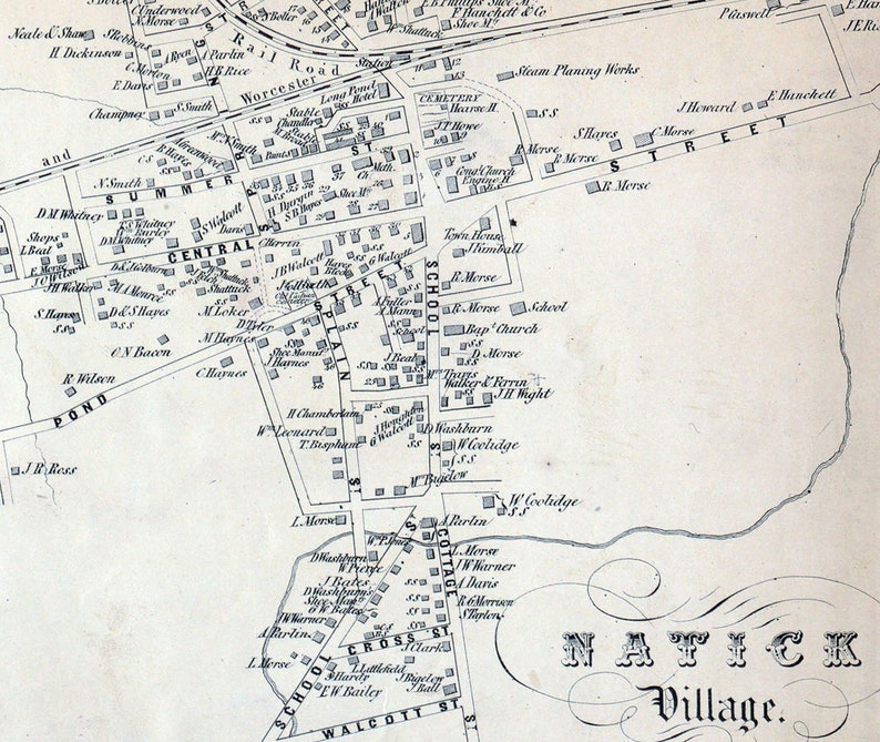 1853 Town Map of Natick Middlesex County Massachusetts - Etsy