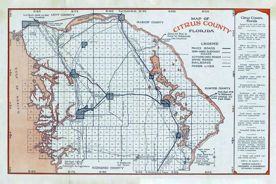 1925 Map of Citrus County Florida - Etsy