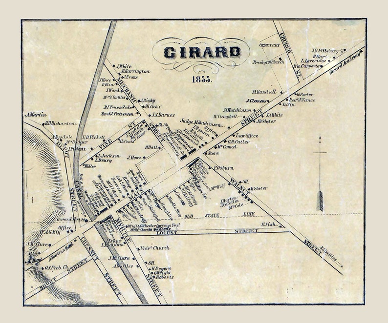 1855 Town Map of Girard Erie County Pennsylvania - Etsy