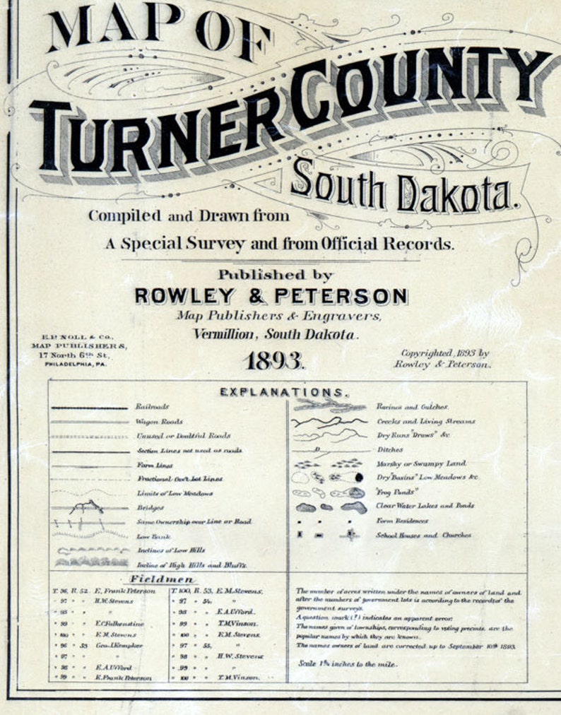 1893 Map of Turner County South Dakota Parker Marion Junction | Etsy
