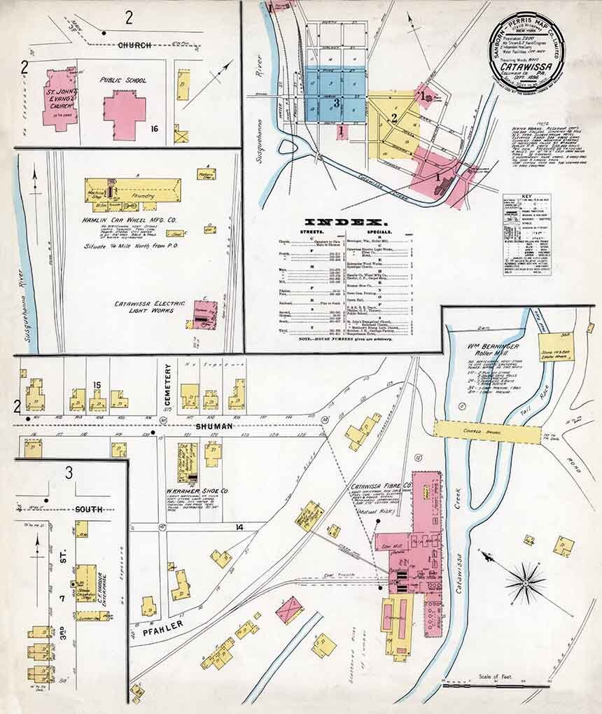 1896 Sanborn Map of Catawissa Columbia County Pennsylvania - Etsy