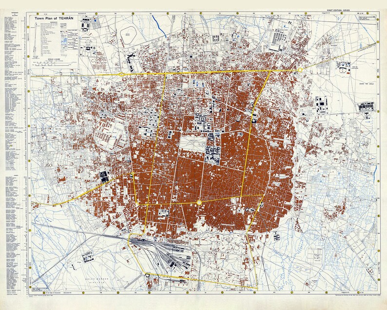 1952 Town Map of Tehran Iran | Etsy