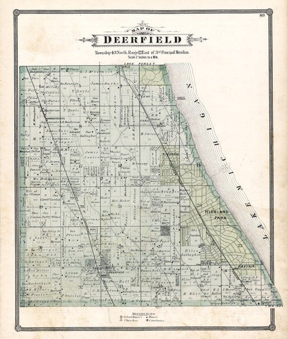 1885 Map of Deerfield Township Lake County Illinois | Etsy