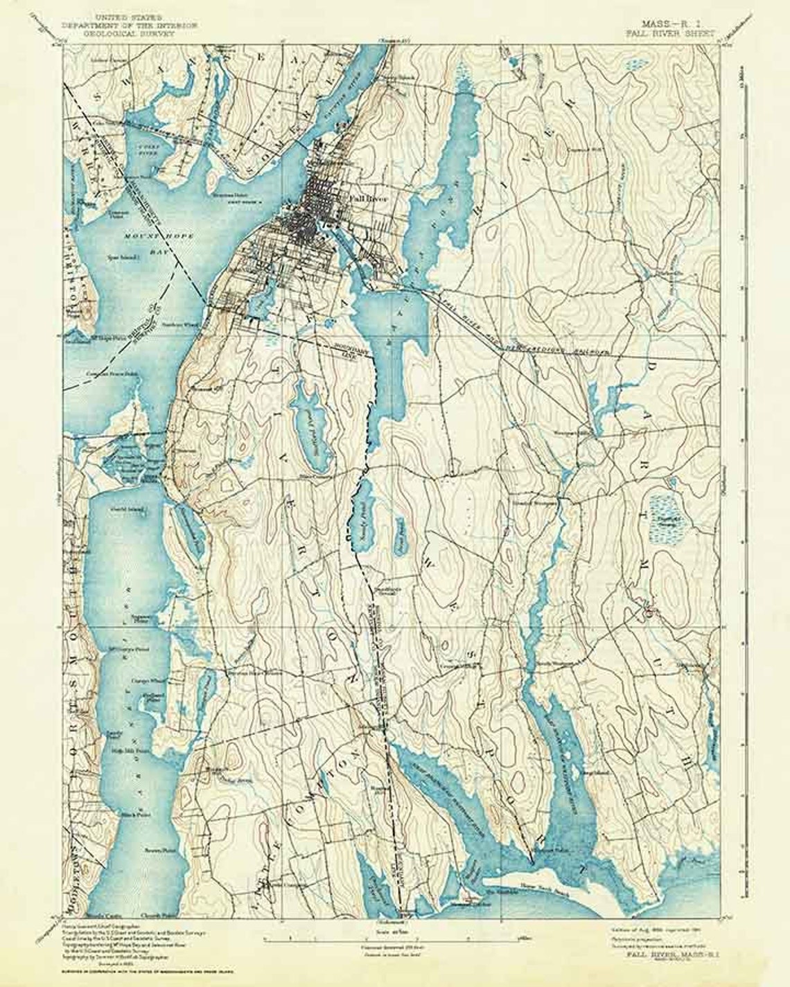 1893 Topo Map of Fall River Massachusetts Quad - Etsy