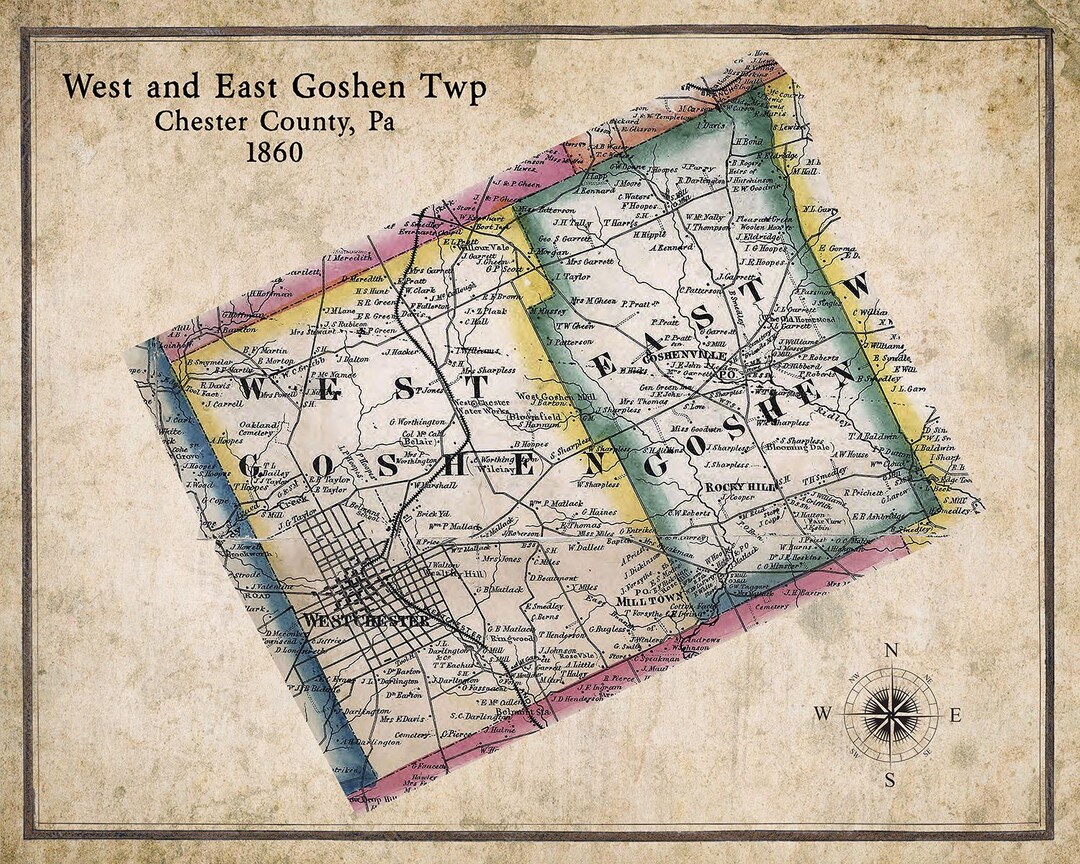 1860 Map of West Goshen and East Goshen Township Chester County PA - Etsy