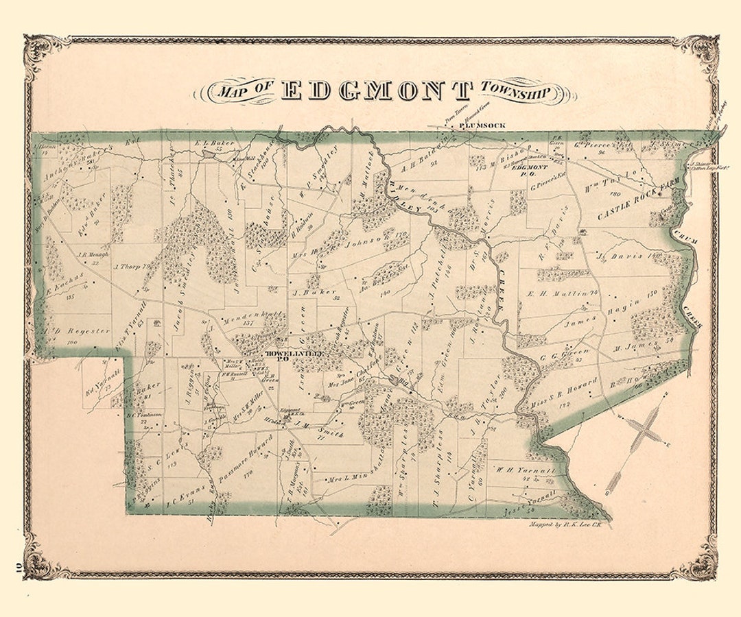 1875 Map of Edgmont Township Delaware County Pennsylvania - Etsy