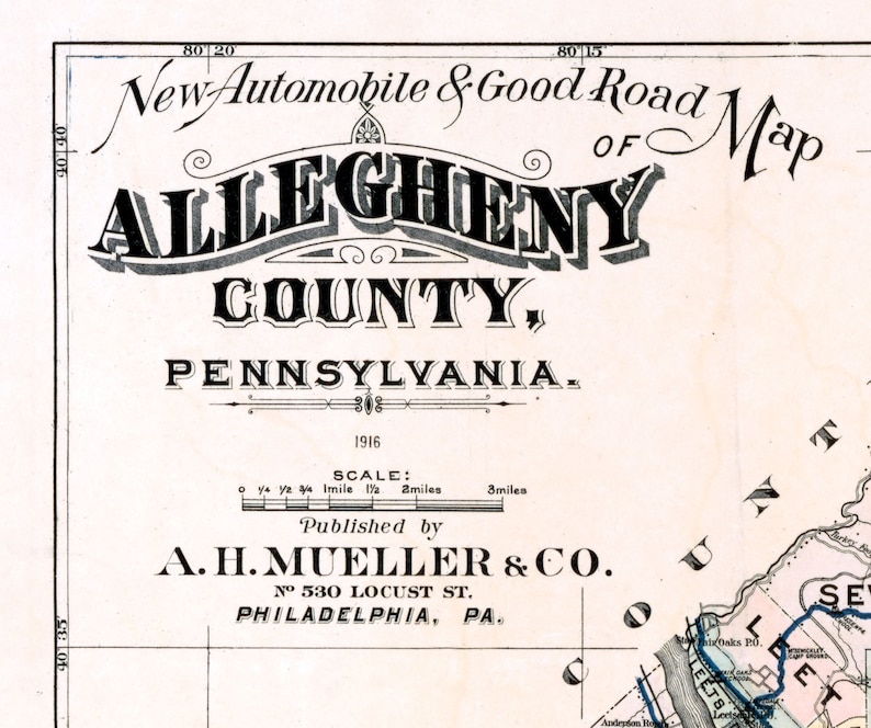 1916 Map of Allegheny County Pennsylvania - Etsy