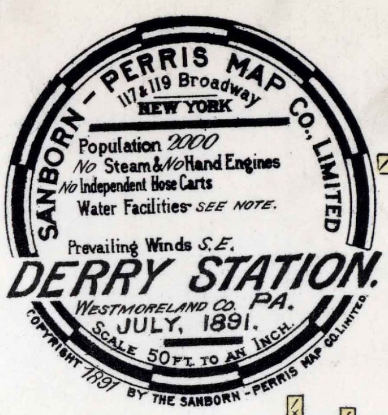 1891 Town Map of Derry Westmoreland County Pennsylvania - Etsy