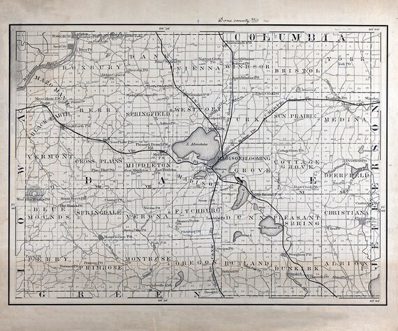 1880 Map of Dane County Wisconsin | Etsy