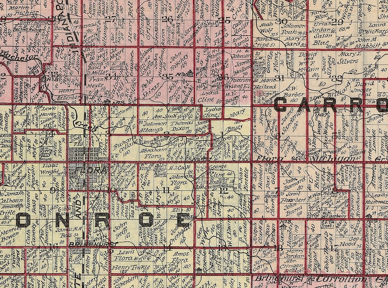 1898 Farm Line Map of Carroll County Indiana - Etsy