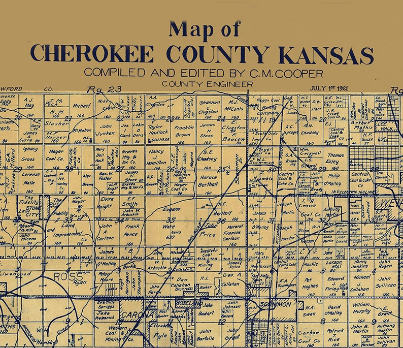 1921 Farm Line Map of Cherokee County Kansas - Etsy