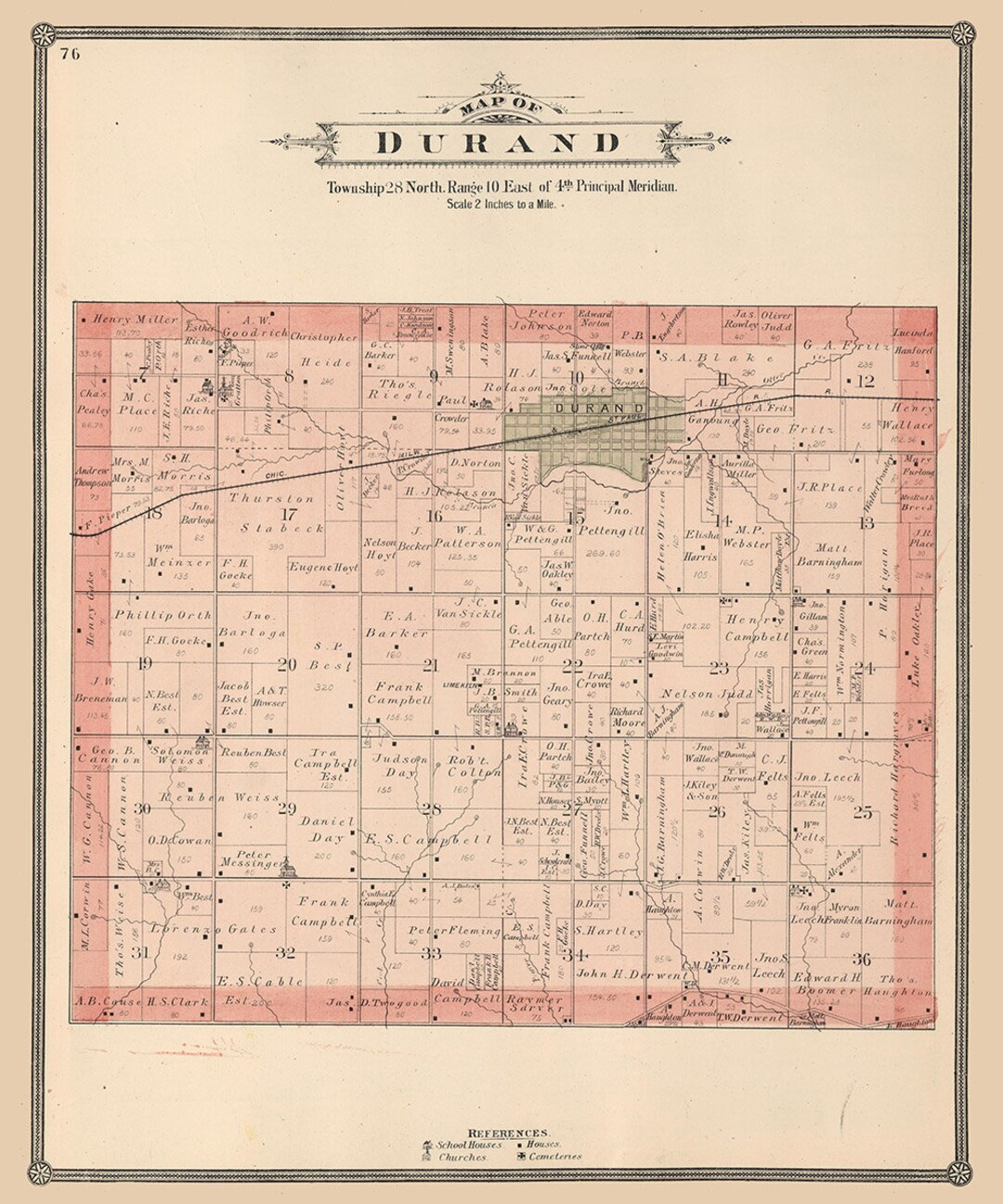 1886 Map of Durand Township Winnebago County Illinois - Etsy