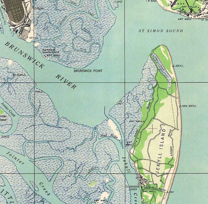 1945 Topo Map of Brunswick Georgia Quadrangle St Simon Sound - Etsy