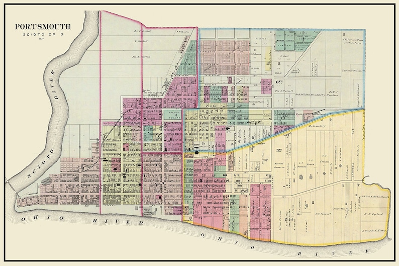 1877 Town Map of Portsmouth Scioto County Ohio - Etsy