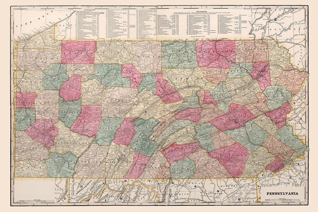 1899 Map of Pennsylvania - Etsy