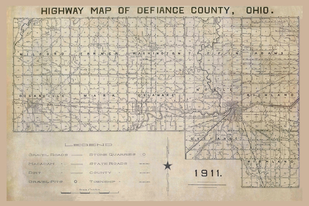 1911 Map of Defiance County Ohio - Etsy