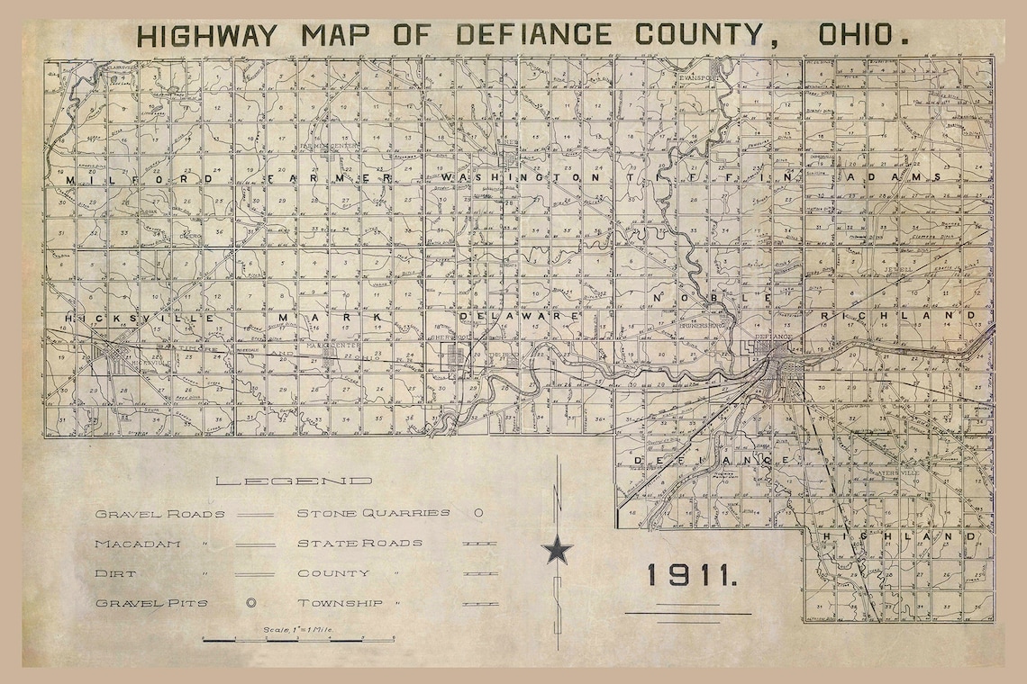 1911 Map of Defiance County Ohio - Etsy