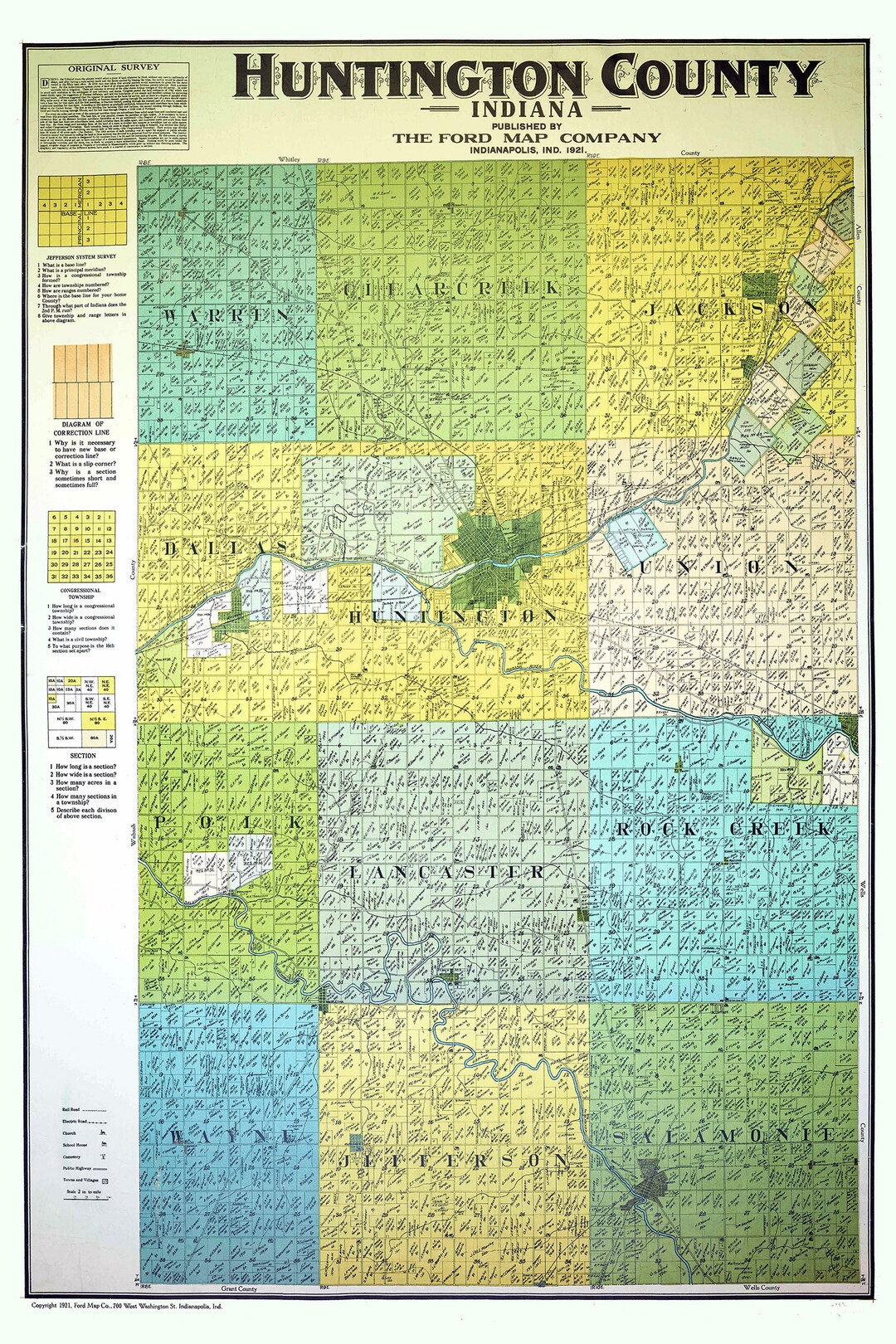 1921 Farm Line Map of Huntington County Indiana - Etsy UK