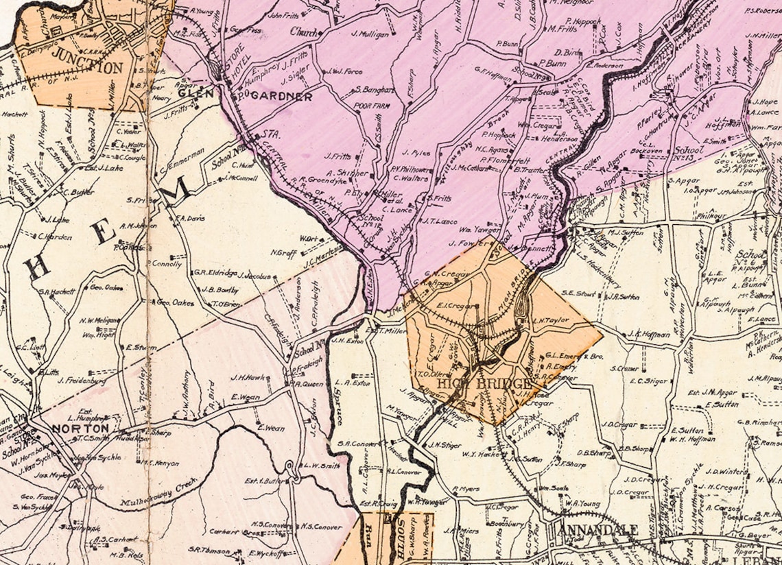 1902 Map of Hunterdon County New Jersey | Etsy