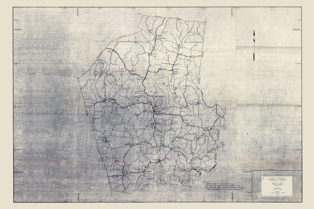 1937 Map of Smith County Tennessee - Etsy
