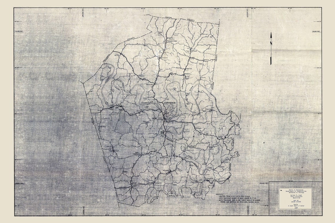 1937 Map of Smith County Tennessee - Etsy