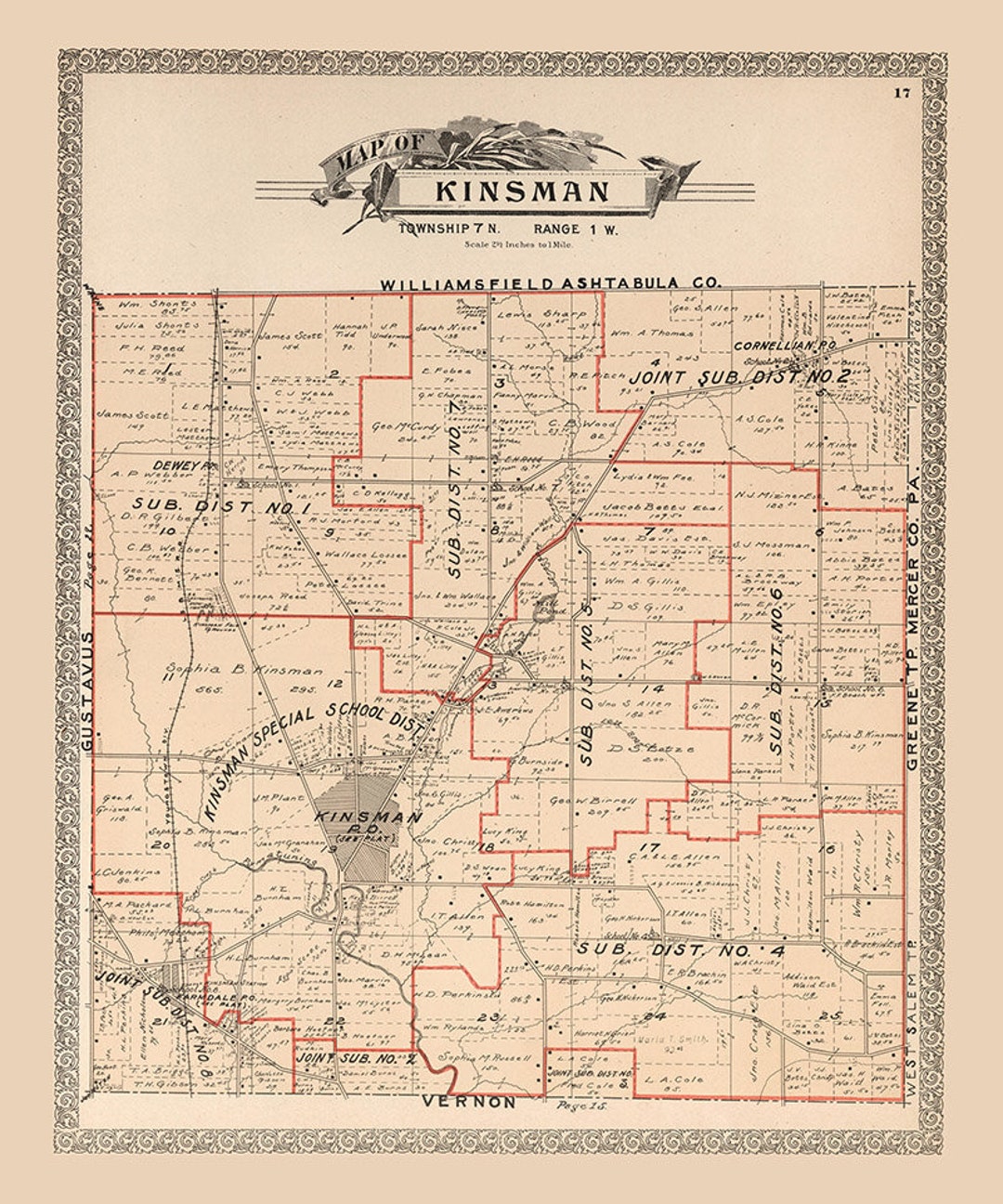 1899 Map of Kinsman Township Trumbull County Ohio - Etsy