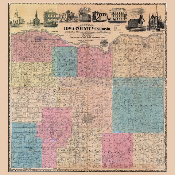 1870 Farm Line Map of Iowa County Wisconsin - Etsy