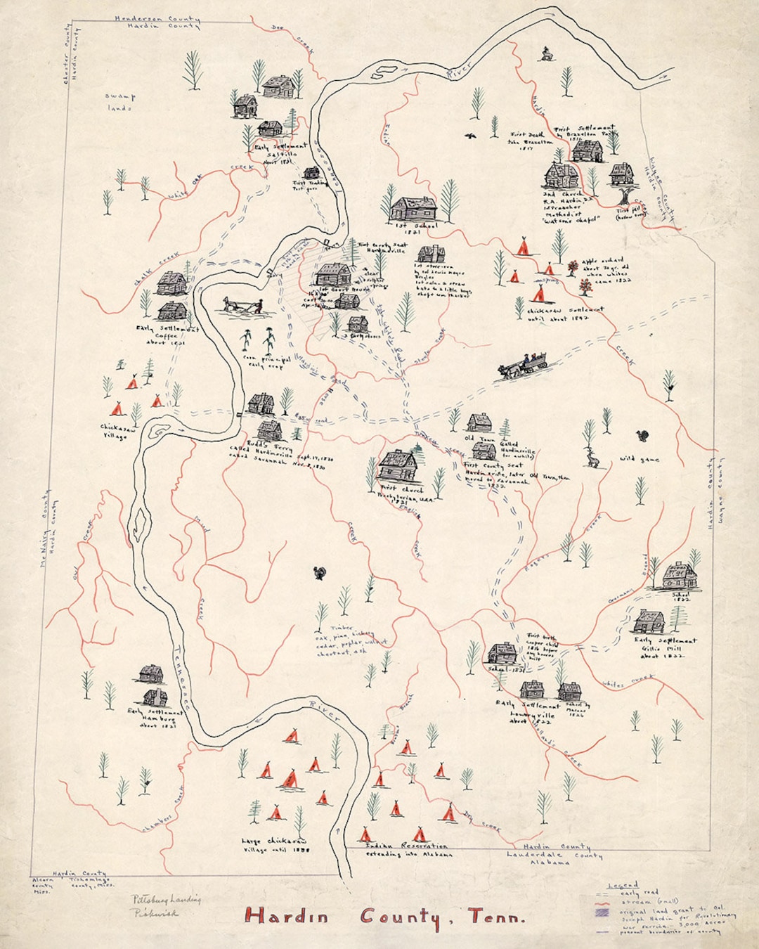 1821 Map of Hardin County Tennessee - Etsy Norway