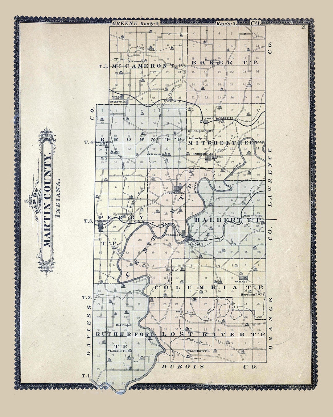 1892 Map of Martin County Indiana - Etsy