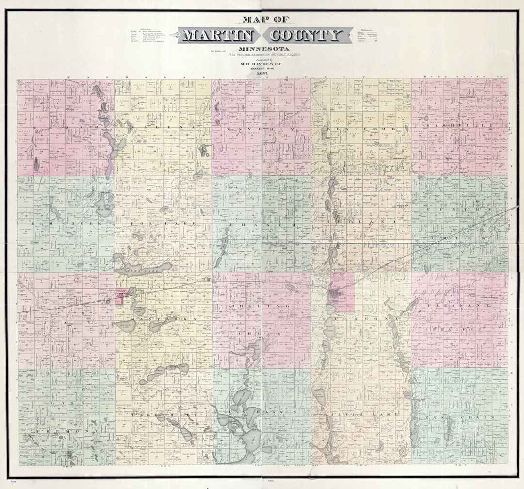 1887 Farm Line Map of Martin County Minnesota Fairmont - Etsy