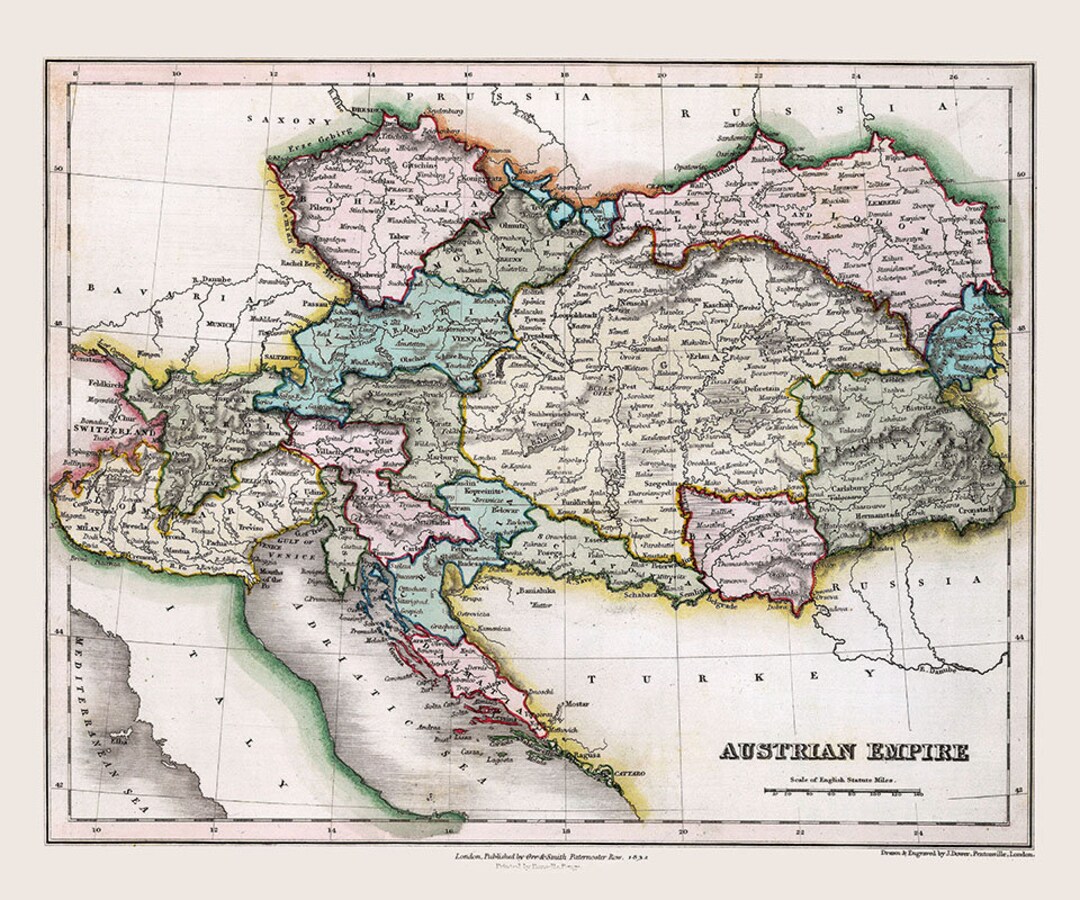 1832 Map of Austrian Empire - Etsy
