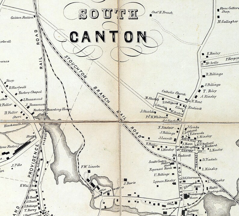 1855 Town Map of Canton Norfolk County Massachusetts - Etsy