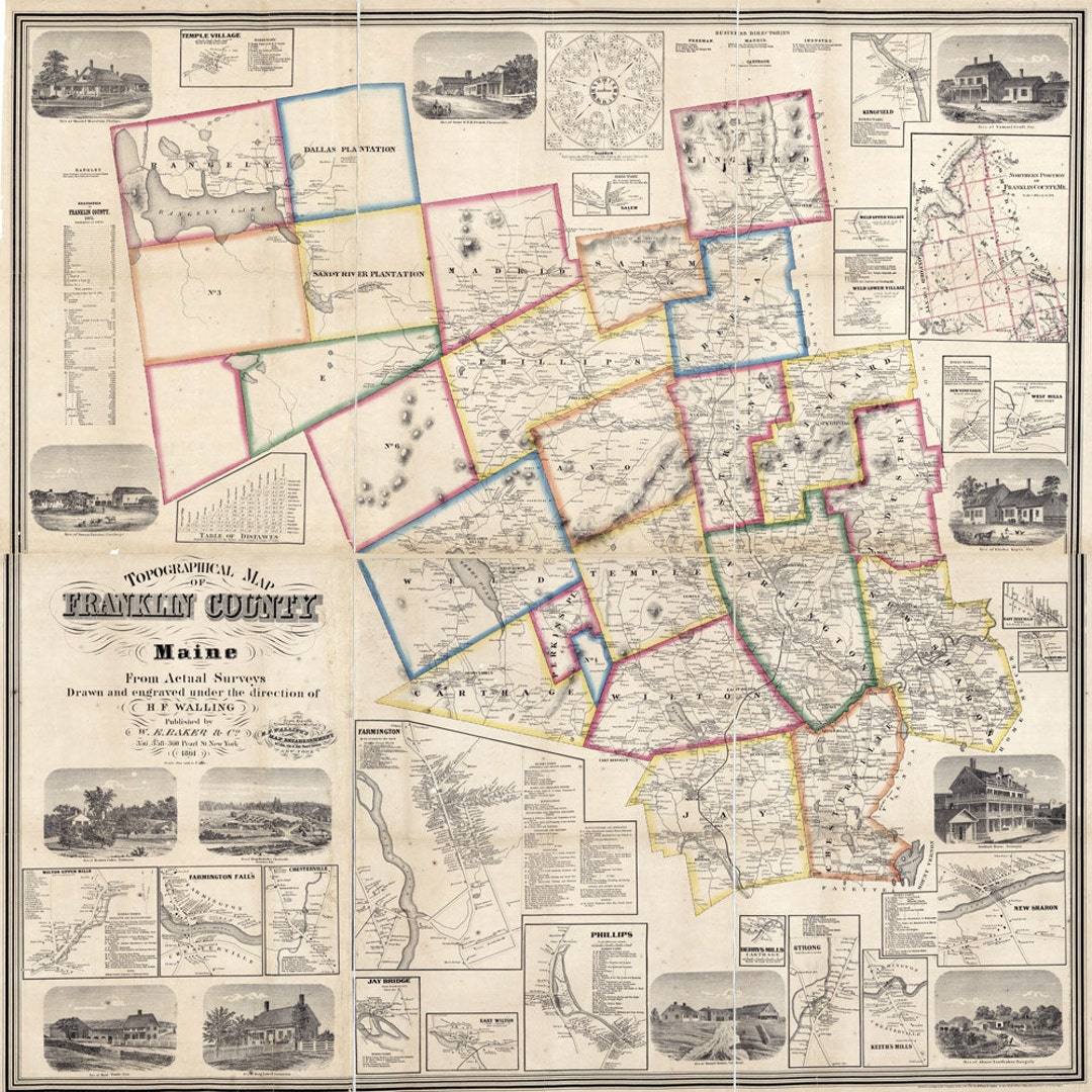 1861 Map of Franklin County Maine Farm Names - Etsy