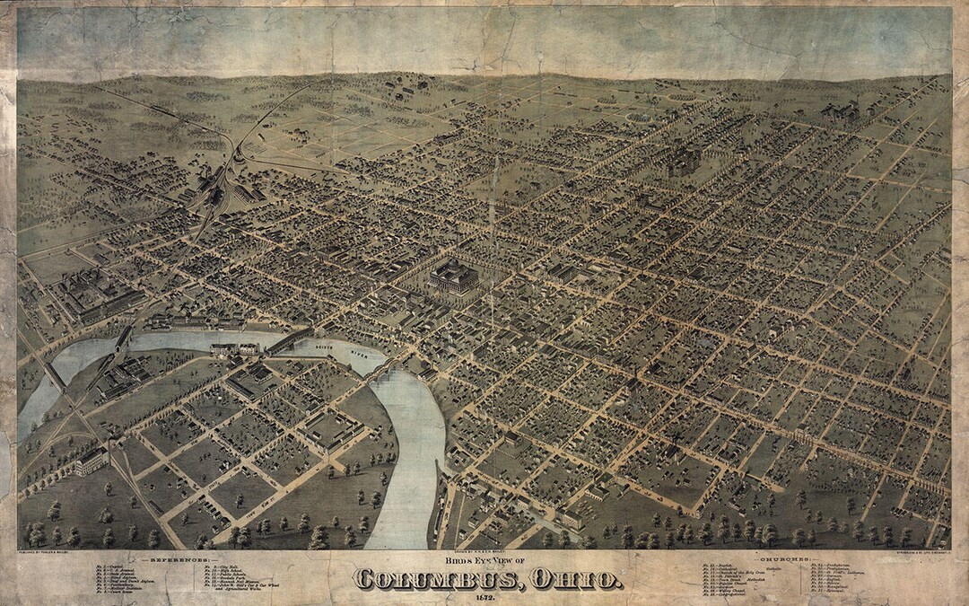 1872 Panoramic Map of Columbus Ohio - Etsy