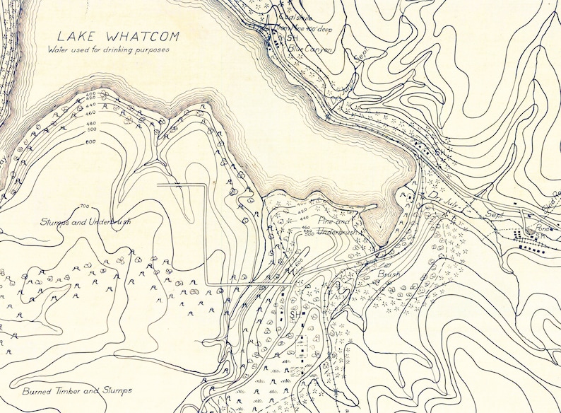 1909 Map of Lake Whatcom Washington - Etsy
