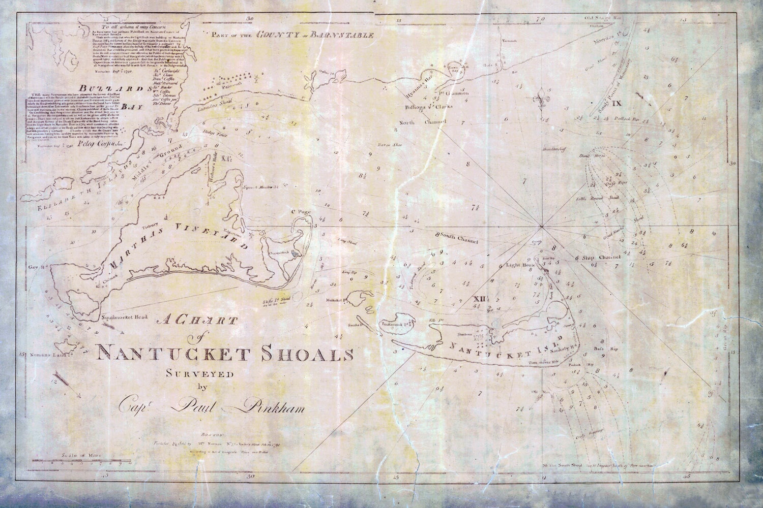 1791 Nautical Chart Map of Nantucket Shoals and Marthas Vineyard ...