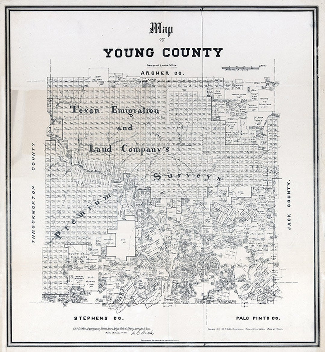 1880 Farm Line Map of Young County Texas - Etsy