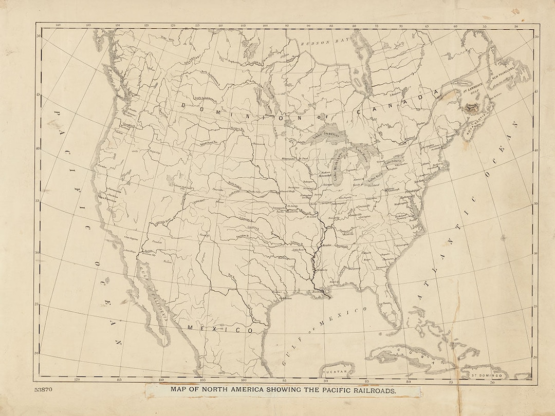 1860 Map of North America Showing the Pacific Railroads - Etsy