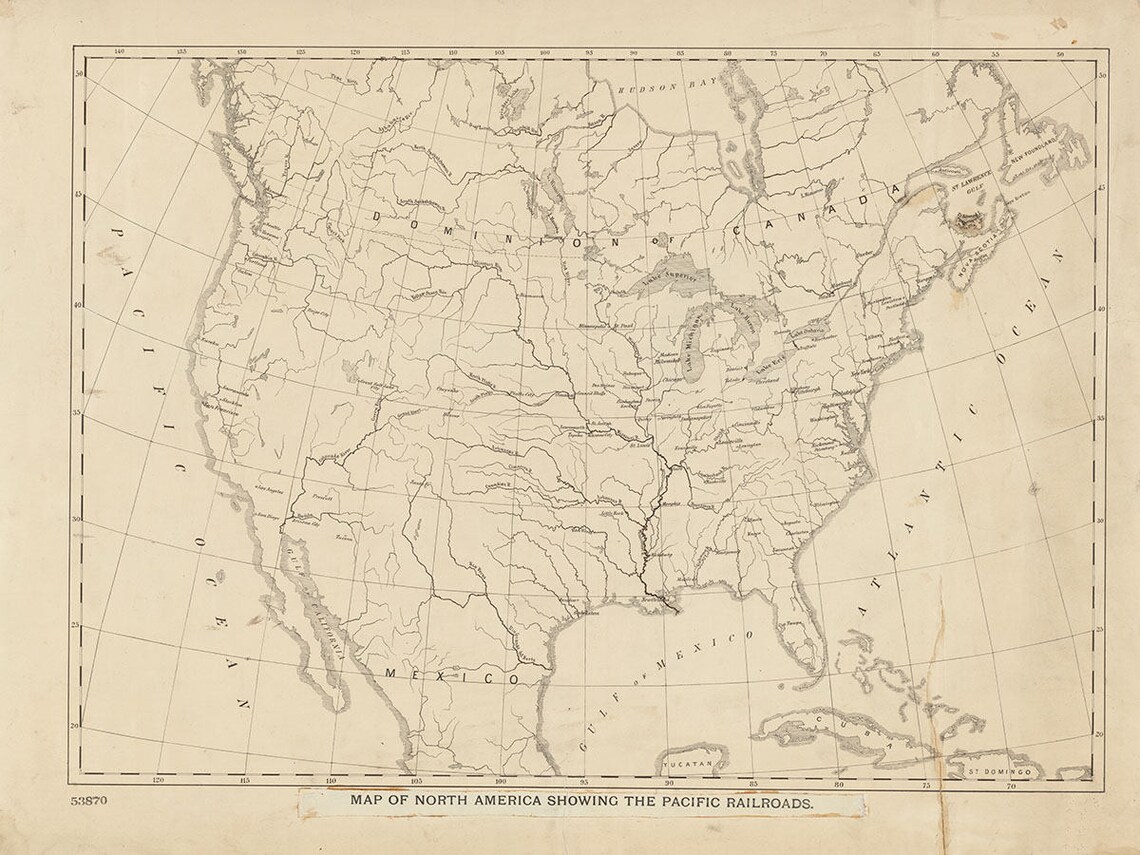 1860 Map of North America Showing the Pacific Railroads - Etsy