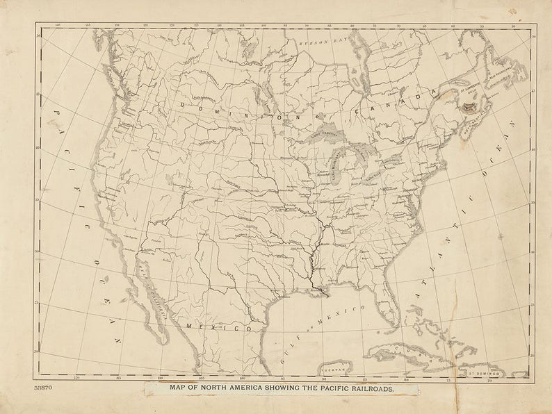 1860 Map of North America Showing the Pacific Railroads - Etsy