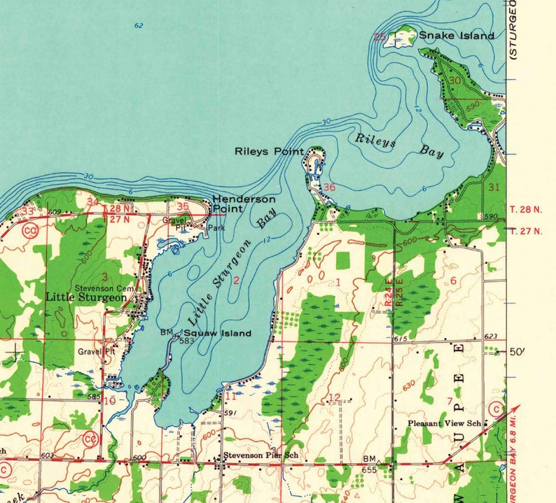 1961 Topo Map of Little Sturgeon Door County Wisconsin - Etsy