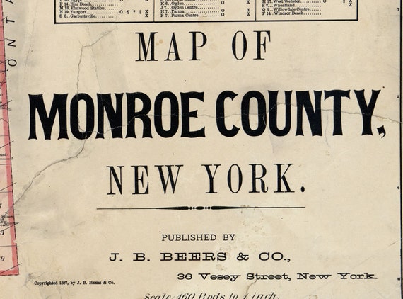 Prints Wall Hangings Genealogy Old Map Reprint Monroe County New York ...