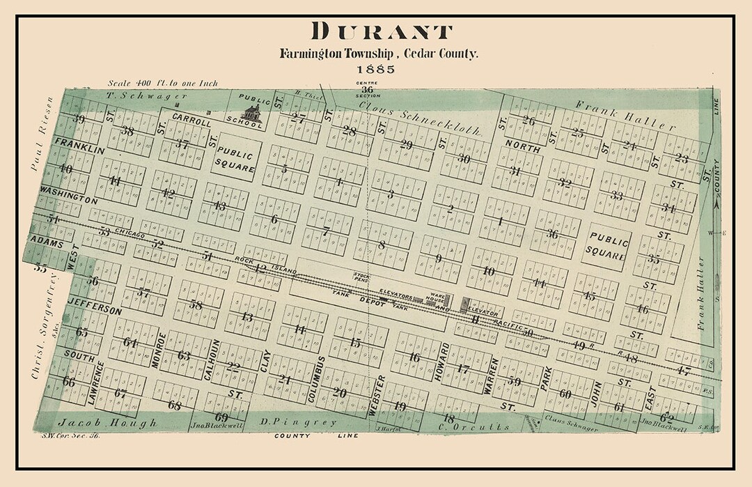 1885 Map of Durant Cedar County Iowa - Etsy
